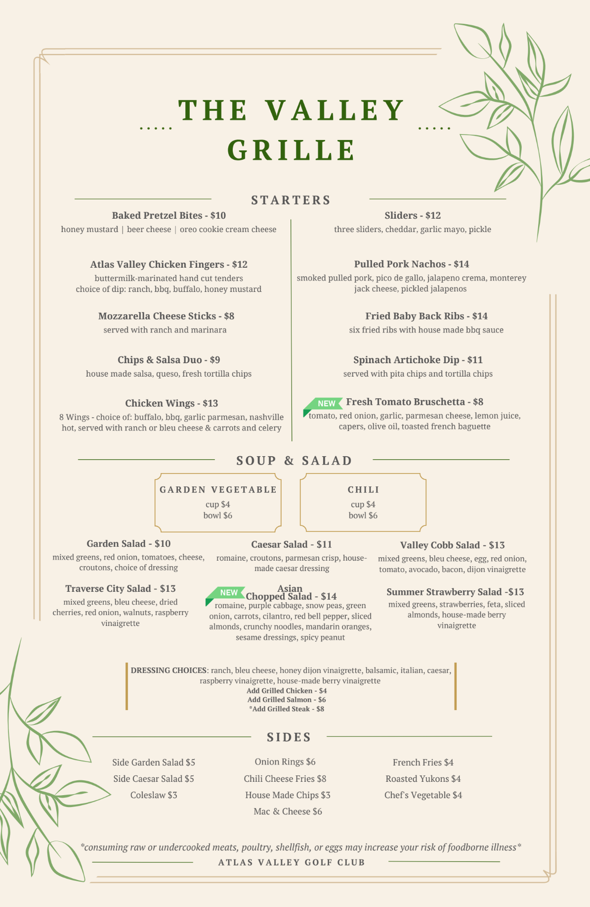Dinner Menu | atlasvalleygolf.com